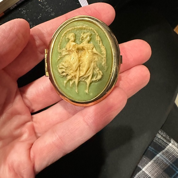 Accessories | Vintage Green And Gold Pill Box With Elegant Cameo Design ...